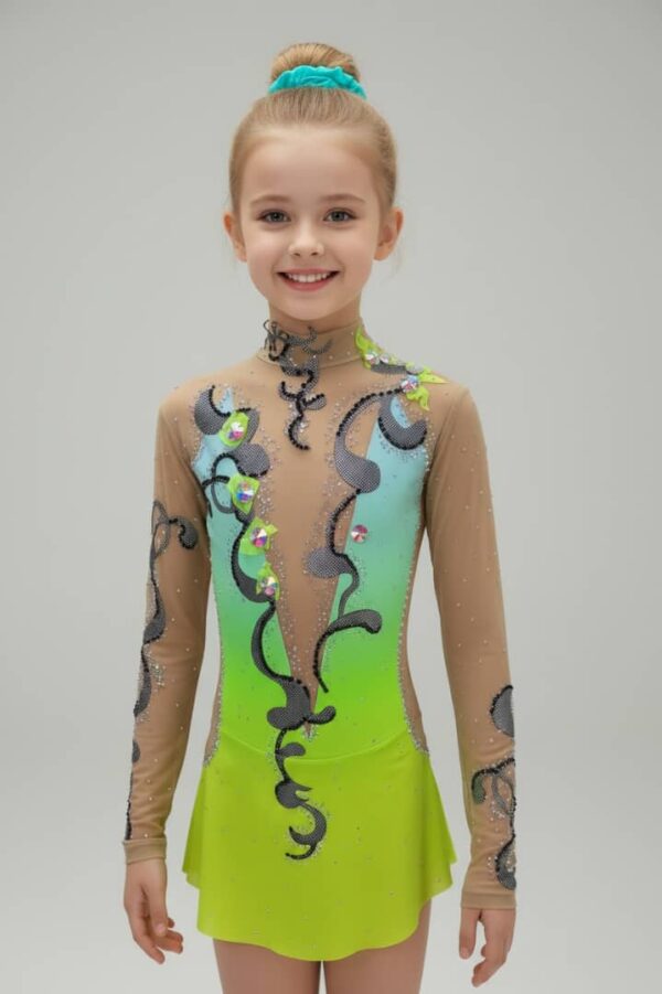 ODA INDYSTRY / RHYTHMIC GYMNASTICS LEOTARD LONG SLEEVE LYCRA & NET WITH ...